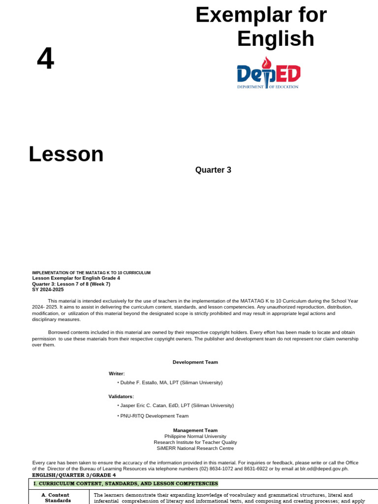 Grade 4 English Lesson 7 Overview | PDF | Cebu