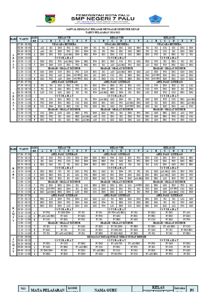 1c. JADWAL KBM GENAP 24-25 - Revisi | PDF