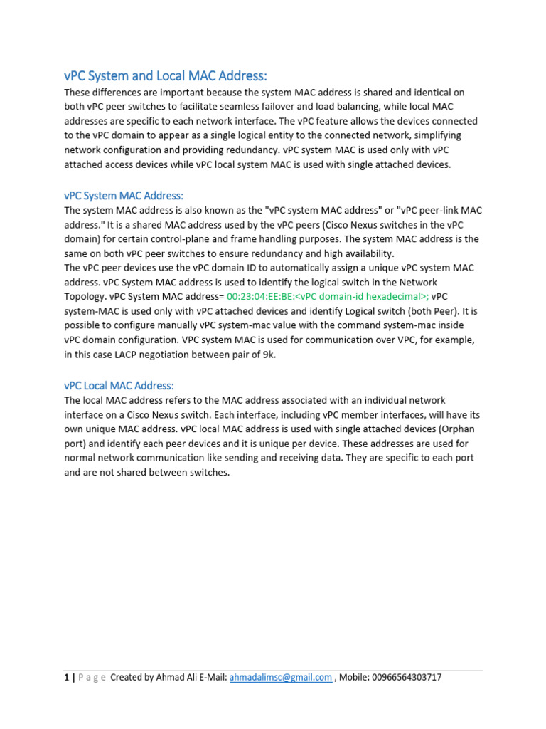 vPC System vs Local MAC Address Explained | PDF | Data Transmission ...