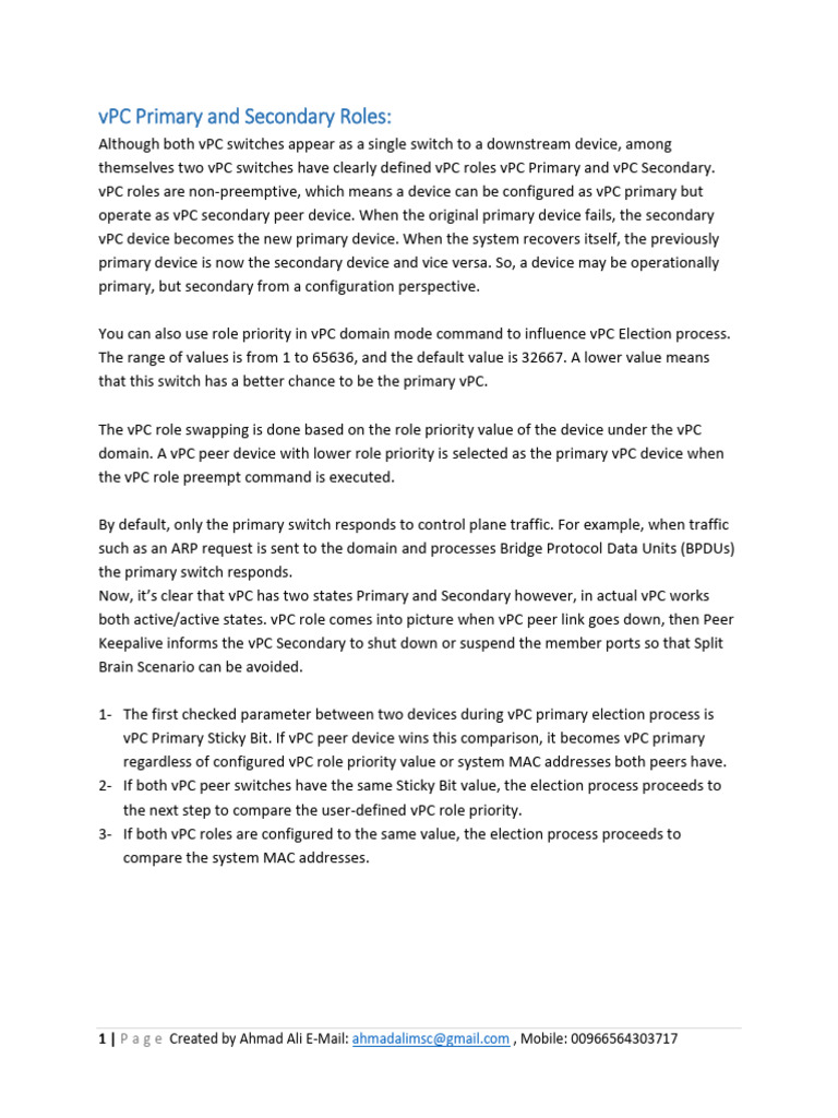 Understanding vPC Roles: Primary vs Secondary | PDF | Computer ...