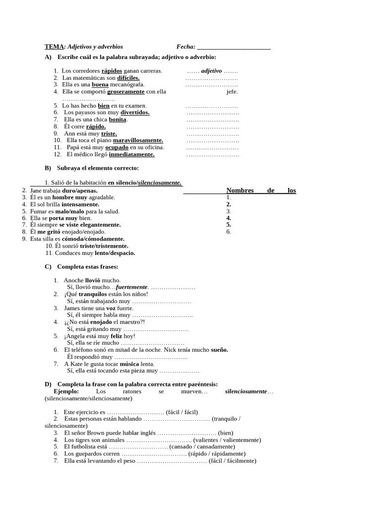 Ejercicios de adverbios | PDF | Adverbio