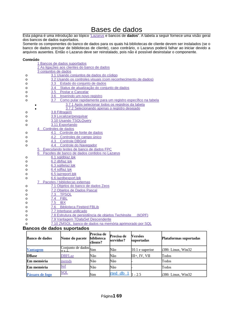 bancos de dados Lazarus | PDF | Microsoft SQL Server | Biblioteca (informática)