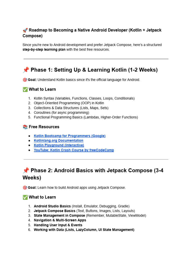 Android Development Roadmap by ChatGPT | PDF | Software | Information ...