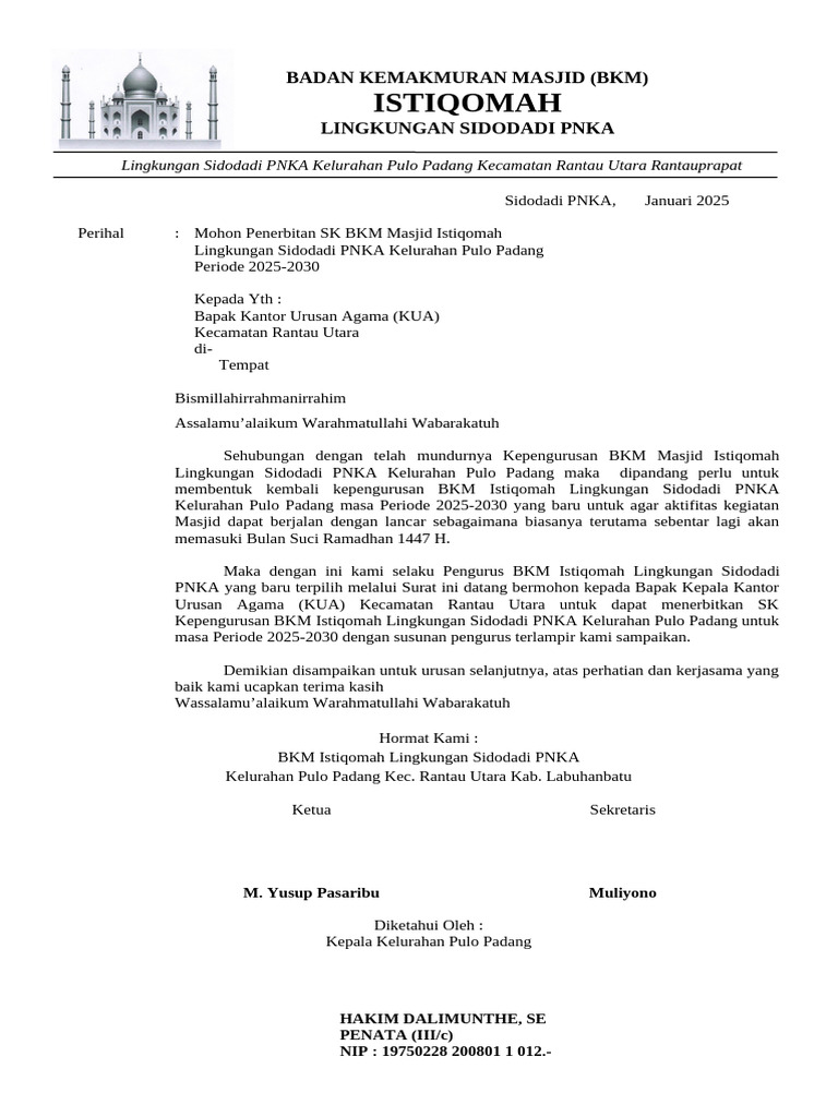 Permohonan SK BKM Istiqomah | PDF