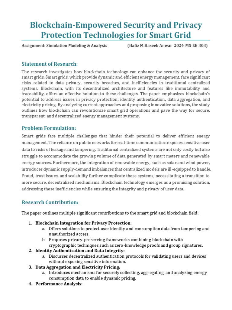 Assignment. Blockchain-Empowered Security and Privacy For Smart Grid | PDF | Smart Grid ...