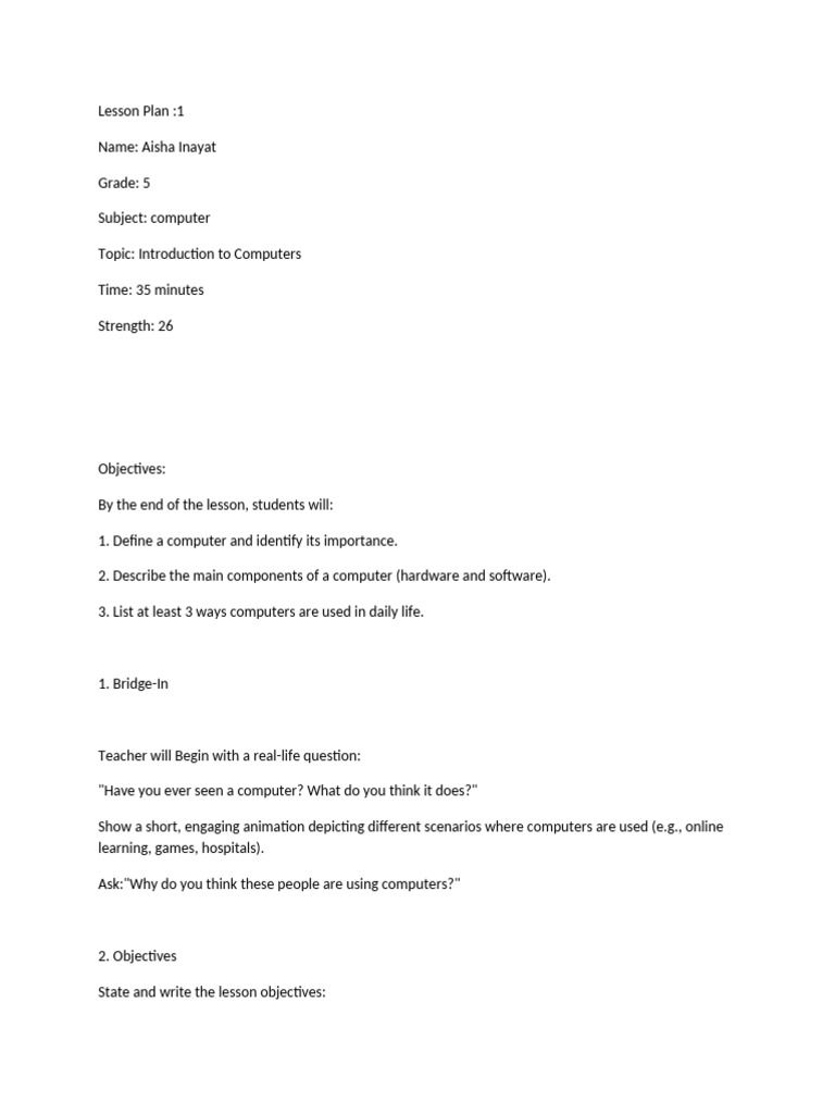 computer lesson plans | PDF | Microsoft Excel | Microsoft Word