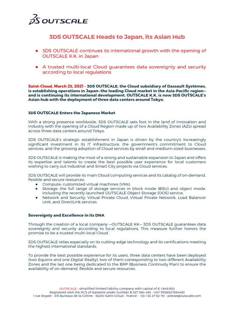 3DS OUTSCALE Expands to Japan | PDF | Cloud Computing | Information ...