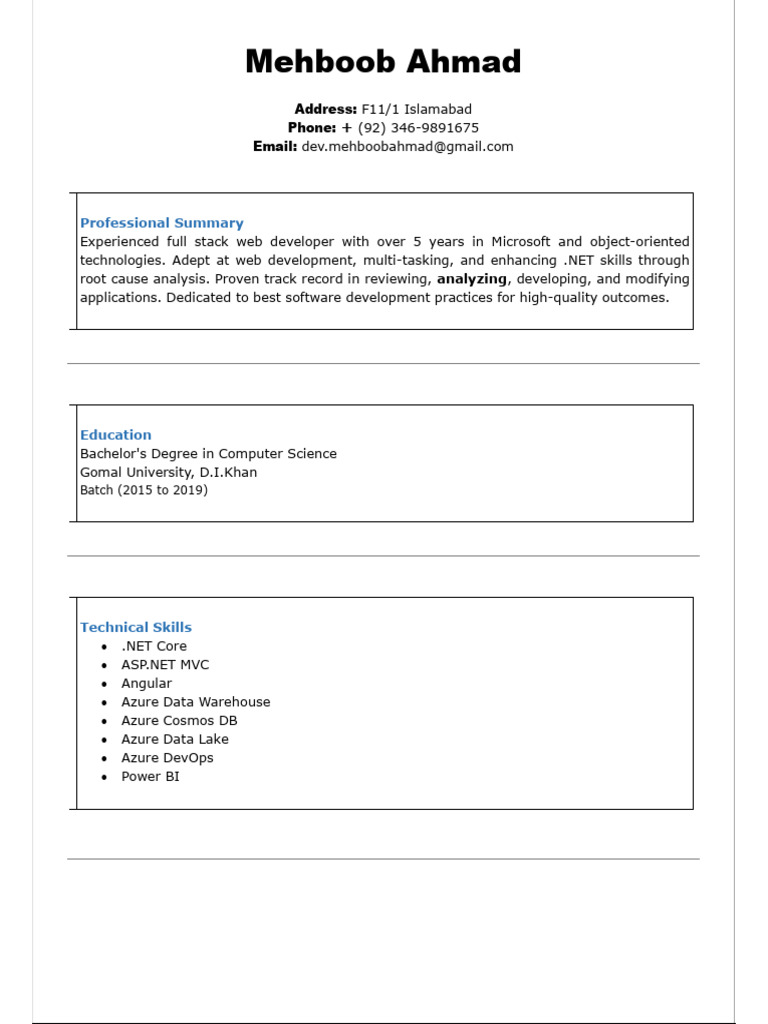 mehboob_ahmad_dotnet_dev | PDF | Software Development | Enterprise Resource Planning