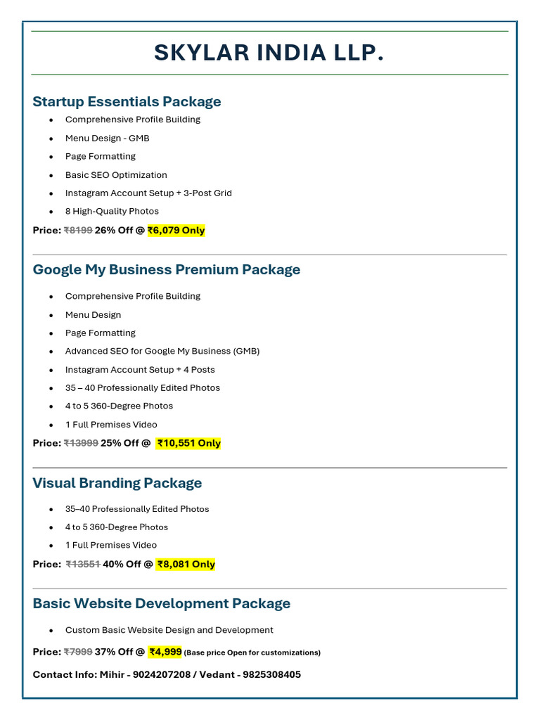 Skylar India_GMB Packages. | PDF