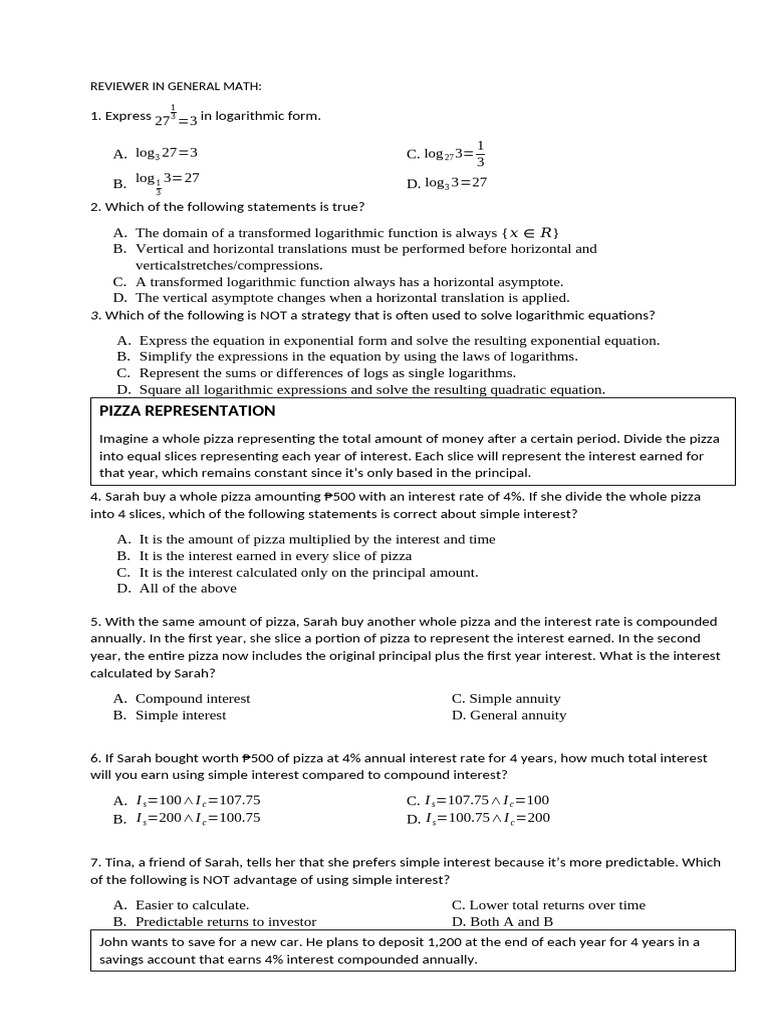 Logarithmic and Interest Problems Review | PDF | Interest | Logarithm
