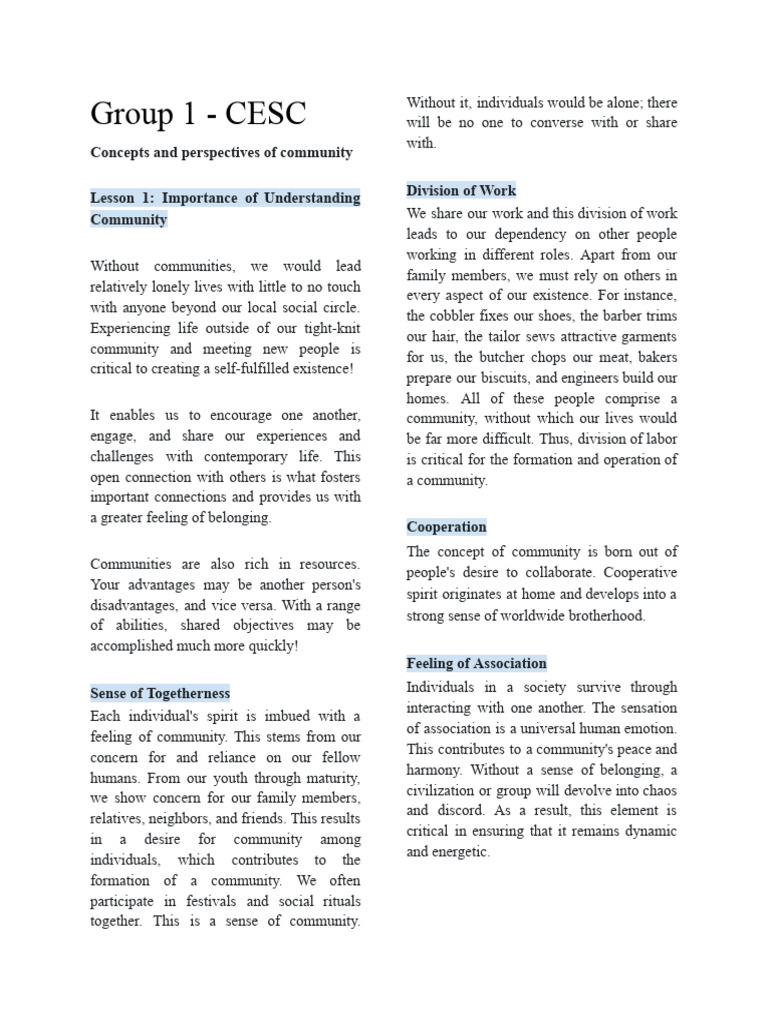 GRP1-CESC HANDOUTS | PDF | Community | Identity (Social Science)