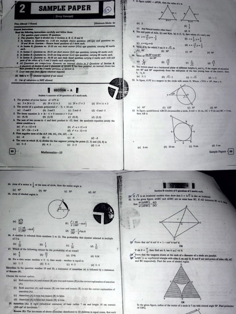 Maths-Sample Paper | PDF | Circle | Area