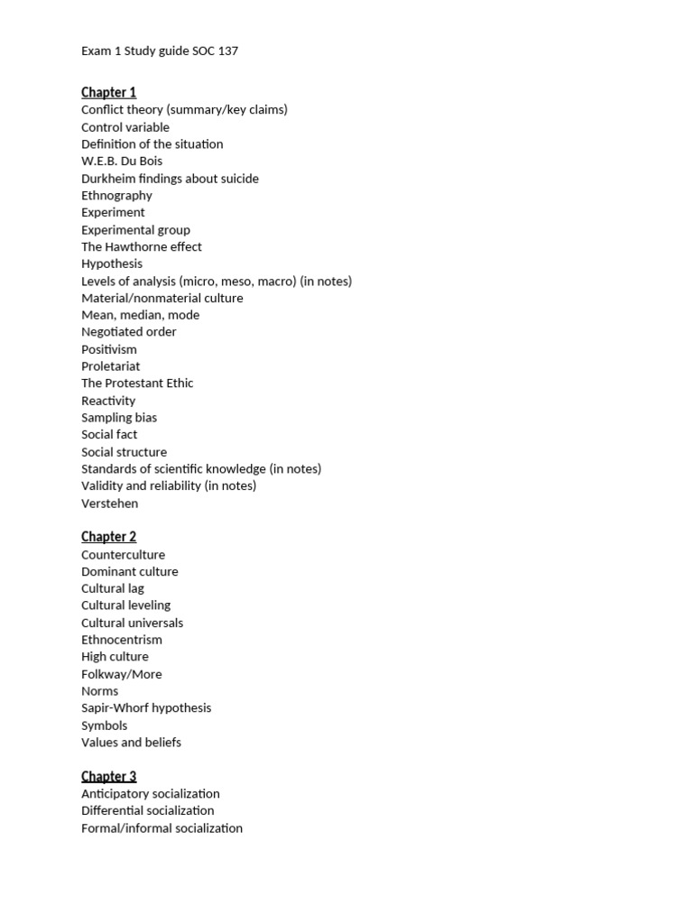 Exam 1 Study Guide | PDF