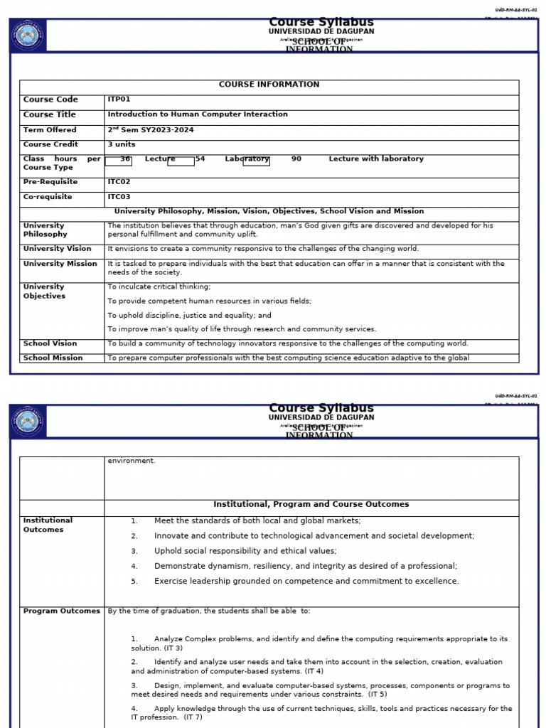 HCI-SYLLABUS-EOMS | PDF | Human–Computer Interaction | Information