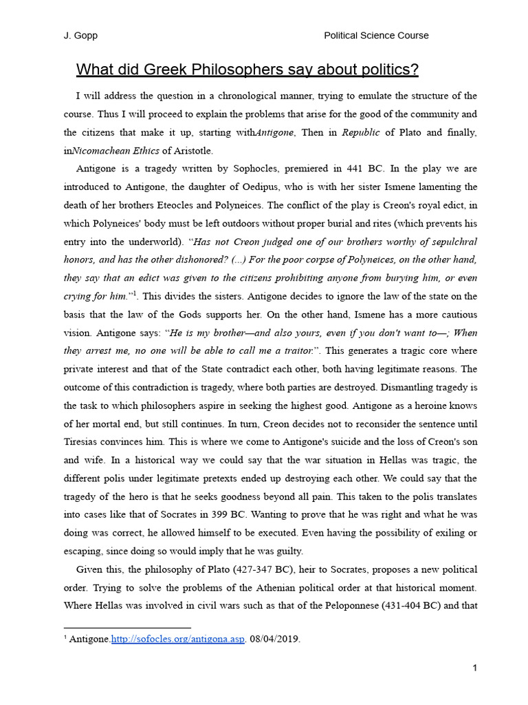Greek Philosophers on Politics and Ethics | PDF