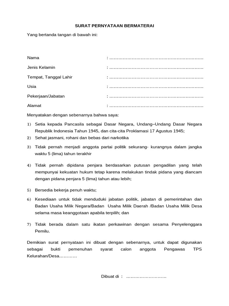 3 SURAT PERNYATAAN BERMATERAI | PDF
