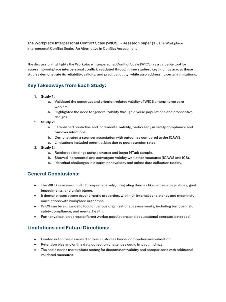Workplace Conflict Assessment Tools | PDF | Validity (Statistics ...