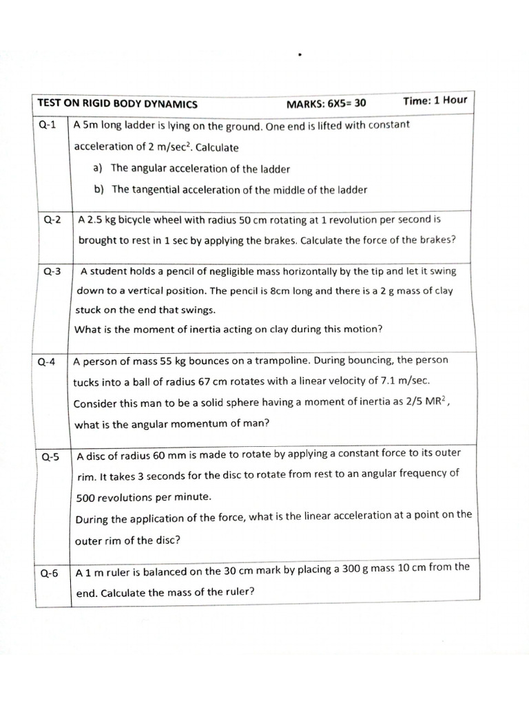 Rigid Body Dynamics Test | PDF