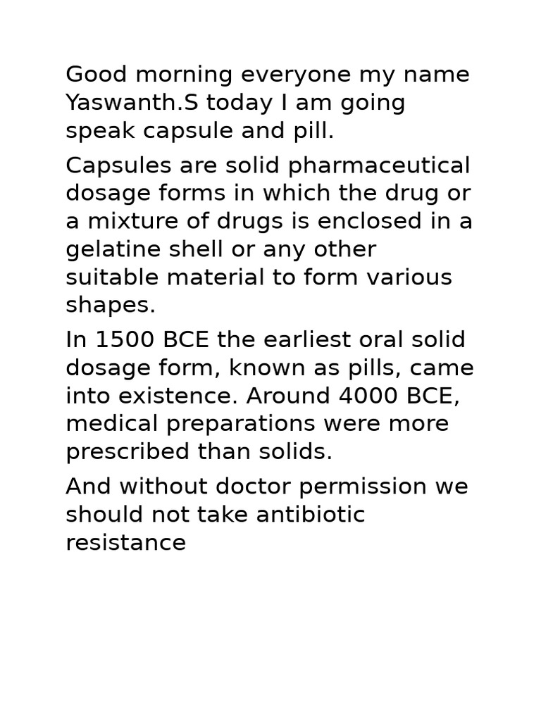 Capsule and Pill - Speaking | PDF