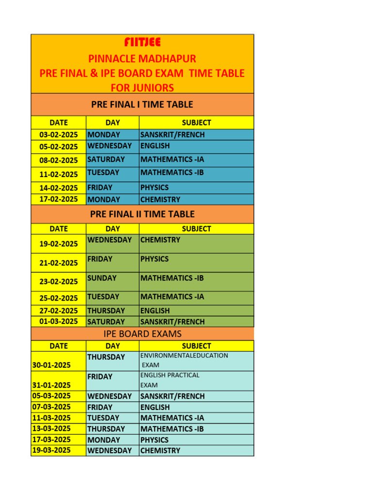 PRE FINAL & IPE SCHEDULE | PDF