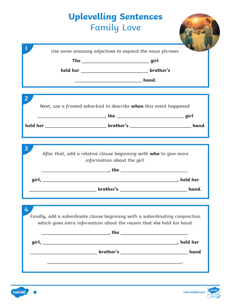UKS2 Uplevelling Sentences Activity Sheets - Family Love | PDF ...