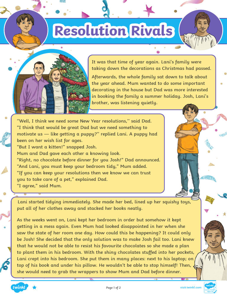 New Years Resolution Story Fictional UKS2 Reading Comprehension ...