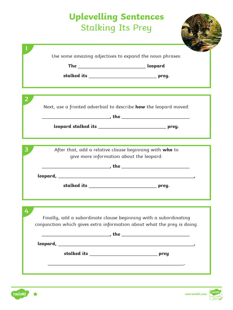UKS2 Uplevelling Sentences Activity Sheets - Stalking Its Prey | PDF ...