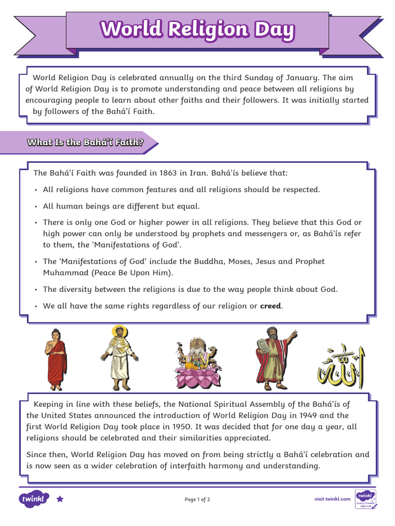 World Religion Day UKS2 Reading Comprehension Activity | PDF | Faith ...