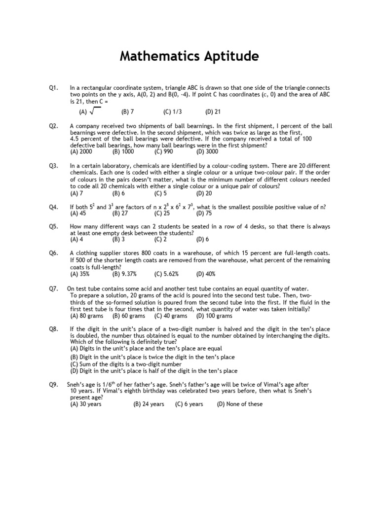 Mathematics Aptitude Questions | PDF | Interest | Prices