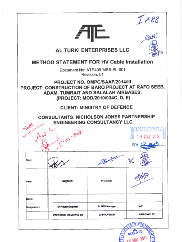 Se-Mss-El-01 - Method Statement For HV & LV Cable Installation-Rev-1 | PDF