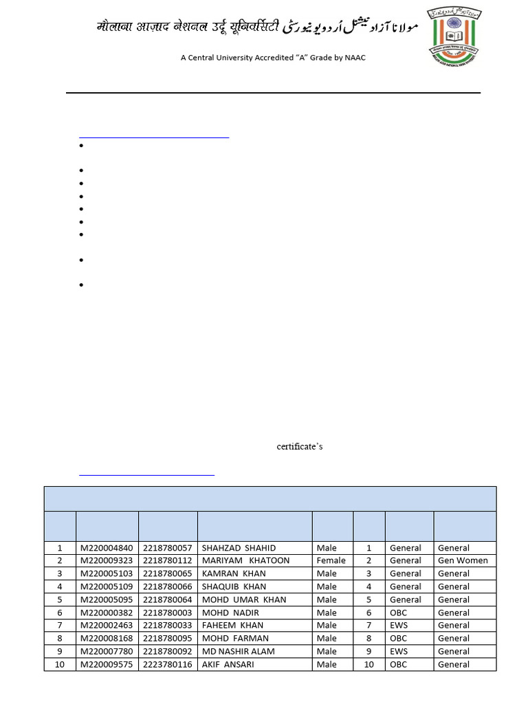 1st Provisionally Selected List of Master of Computer Applications ...
