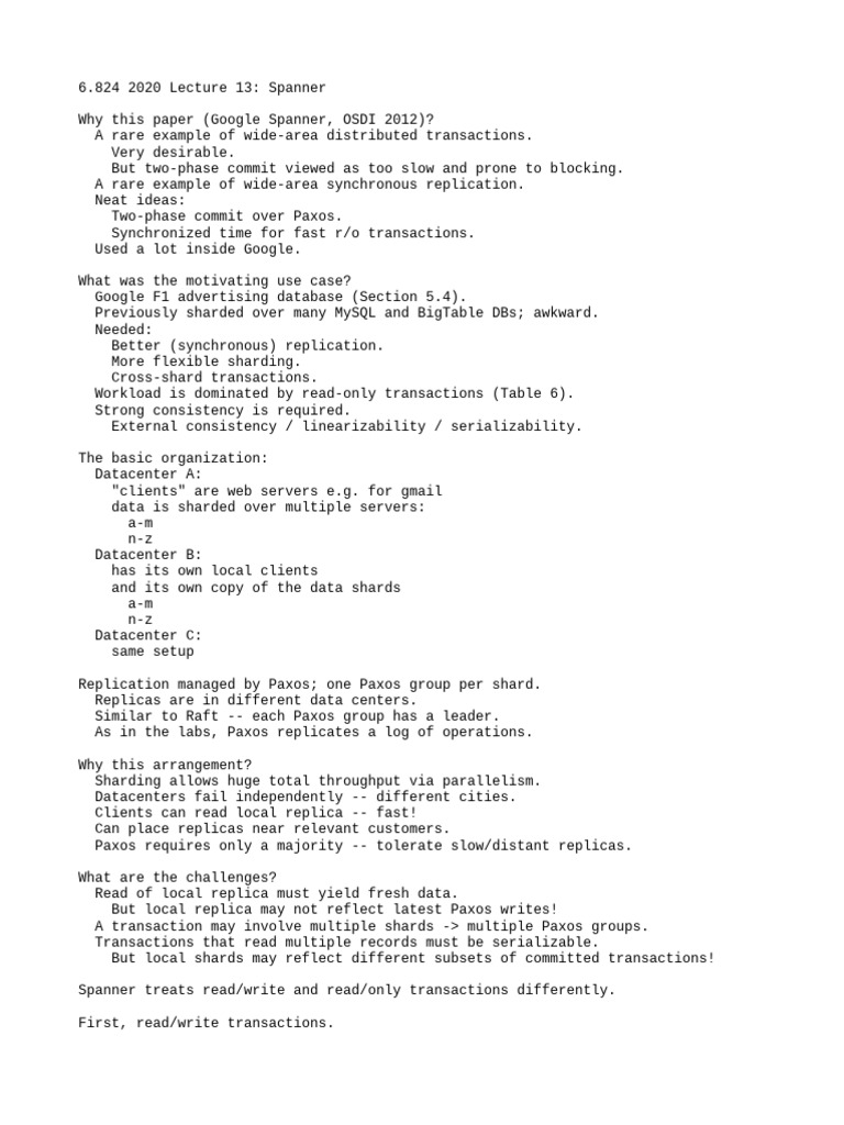 Google Spanner: Wide-Area Transactions | PDF | Data Management ...