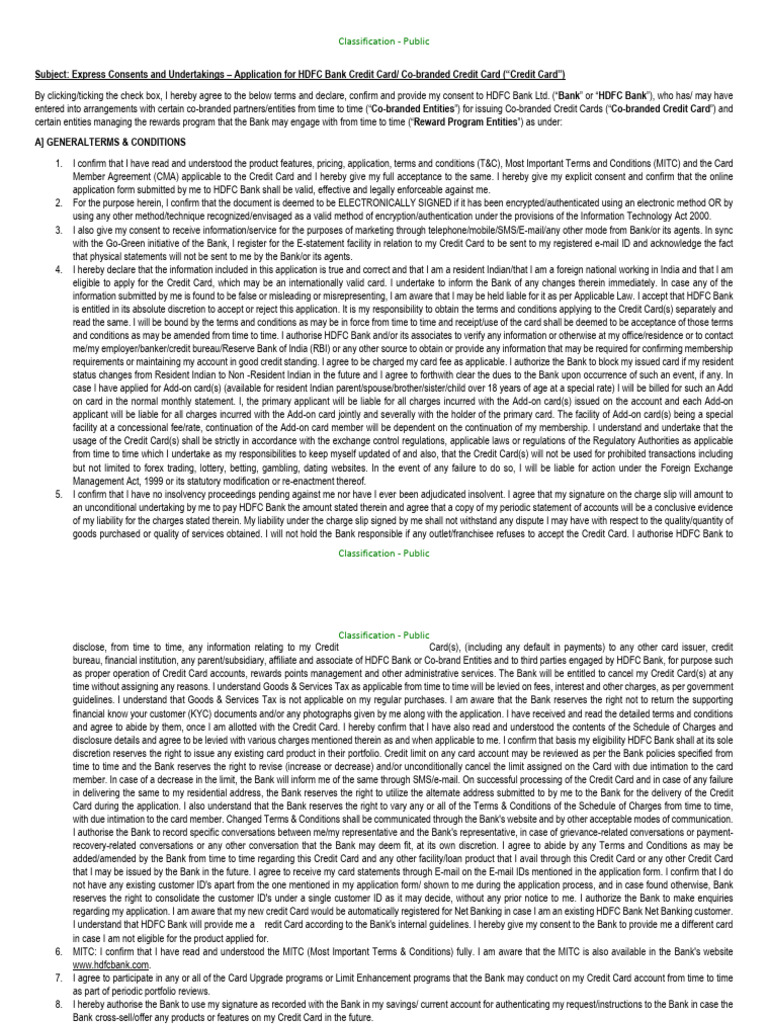 Consent Terms and General TNC | PDF | Credit Card | Identity Document