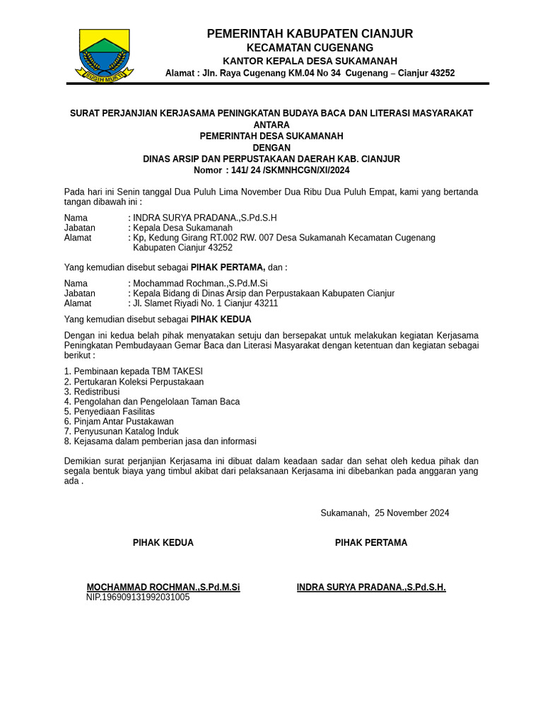 MOU DEsa Dengan Perpus Kab | PDF