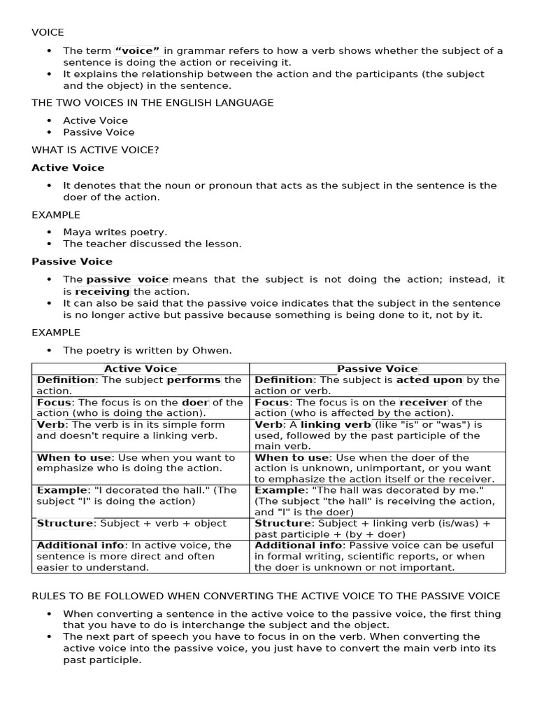 Active vs. Passive Voice Explained | PDF | Verb | Perfect (Grammar)