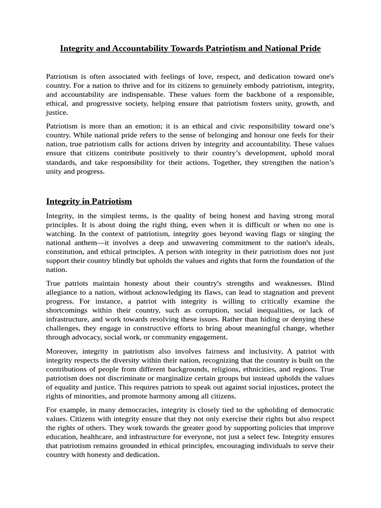 Integrity and Accountability in Patriotism | PDF | Integrity ...
