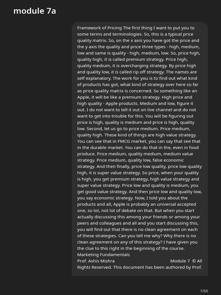 module 7a | PDF | Pricing | Value (Economics)