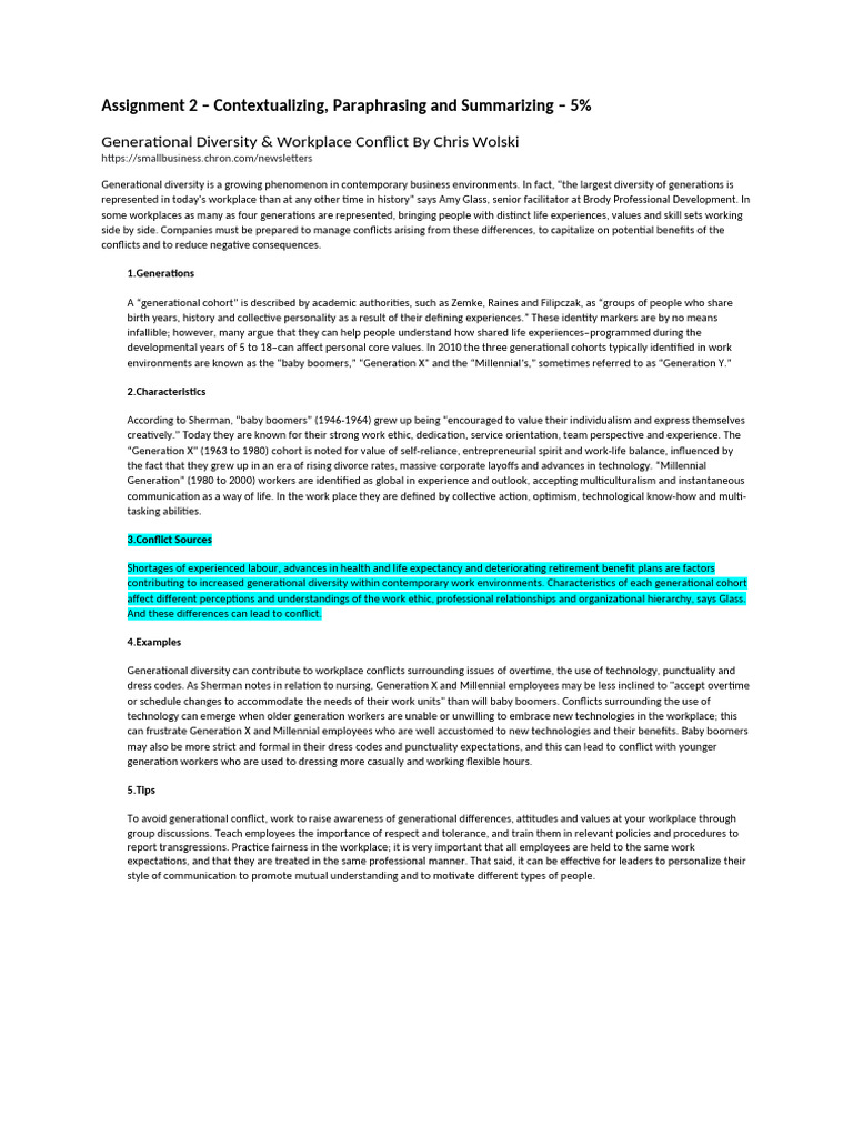 ASSIGNMENT 2 (Cont. Parap. Summ.) (5%) | PDF | Millennials | Employment