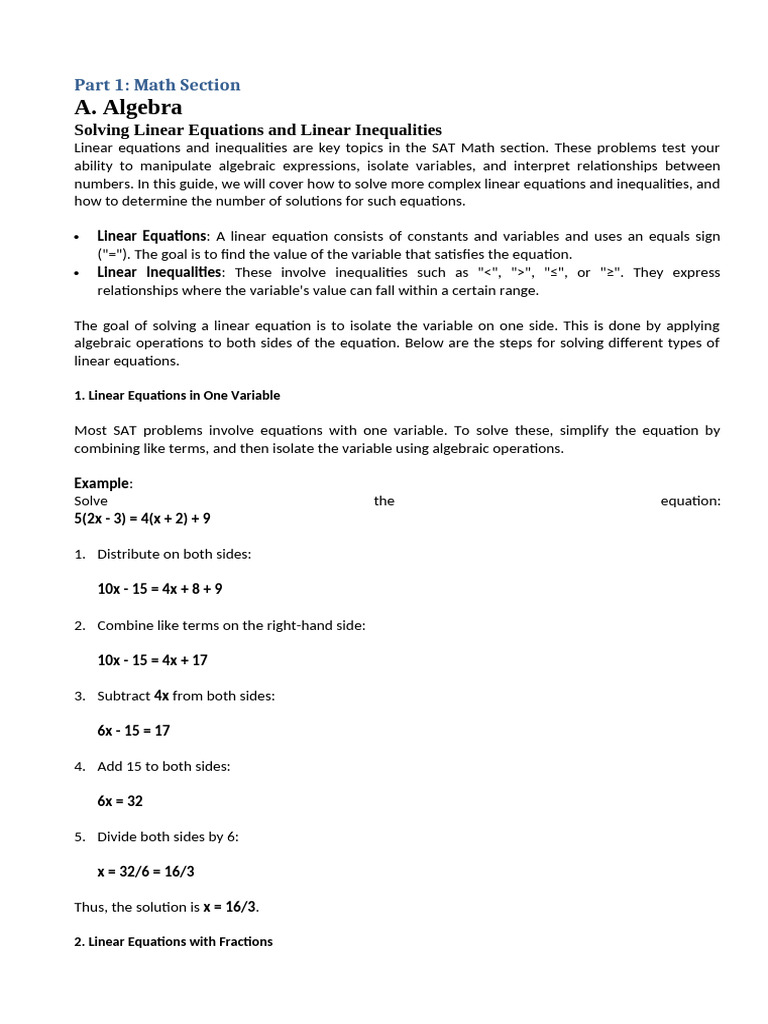 SAT study guide continue | PDF | Equations | Inequality (Mathematics)