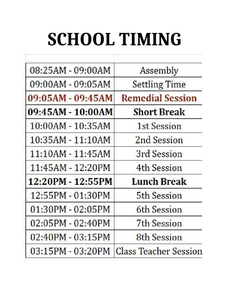 School Timing | PDF
