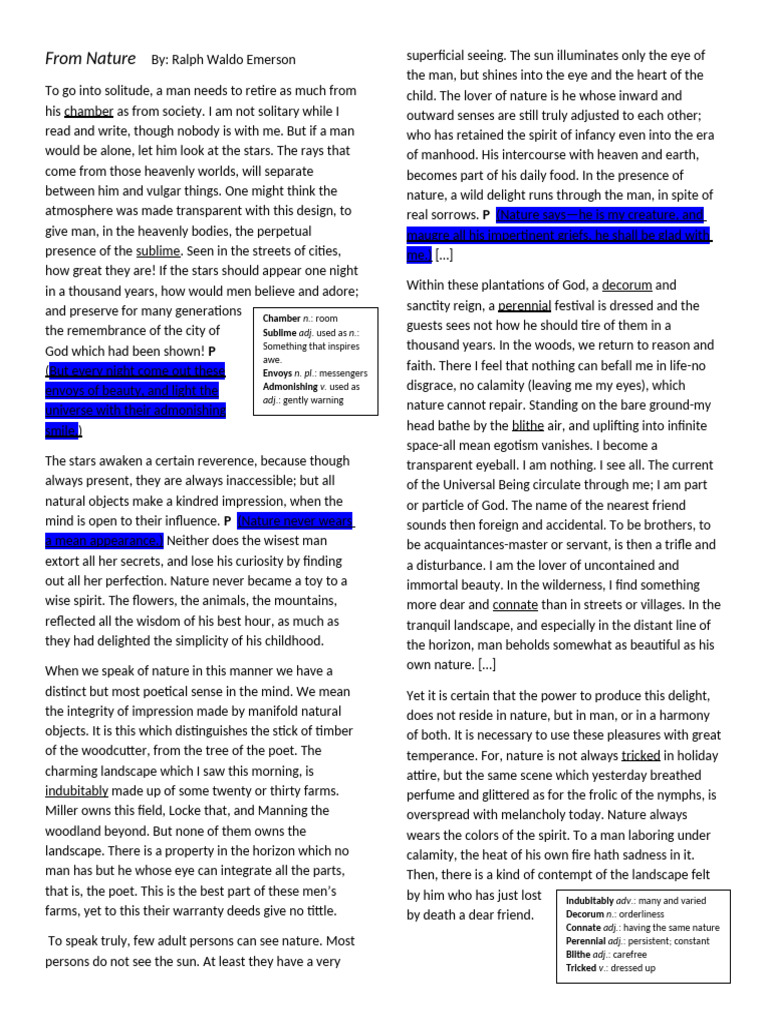 Nature by Ralph Waldo Emerson Shortened | PDF