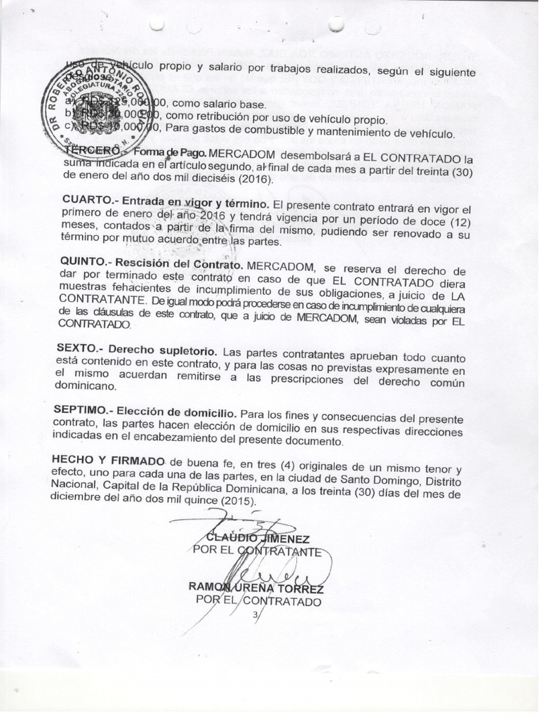 Contrato de Servicios Suscrito Entre Administrador de MERCADOM y El Ing ...