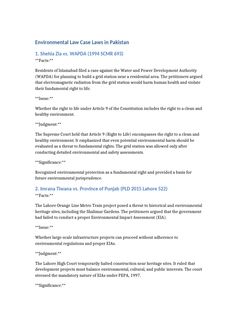 Key Environmental Law Cases in Pakistan | PDF | Environmental Impact ...