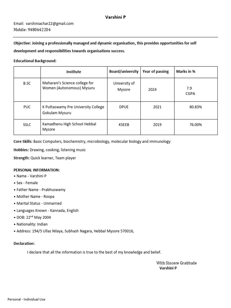 Resume Varshini 2 | PDF