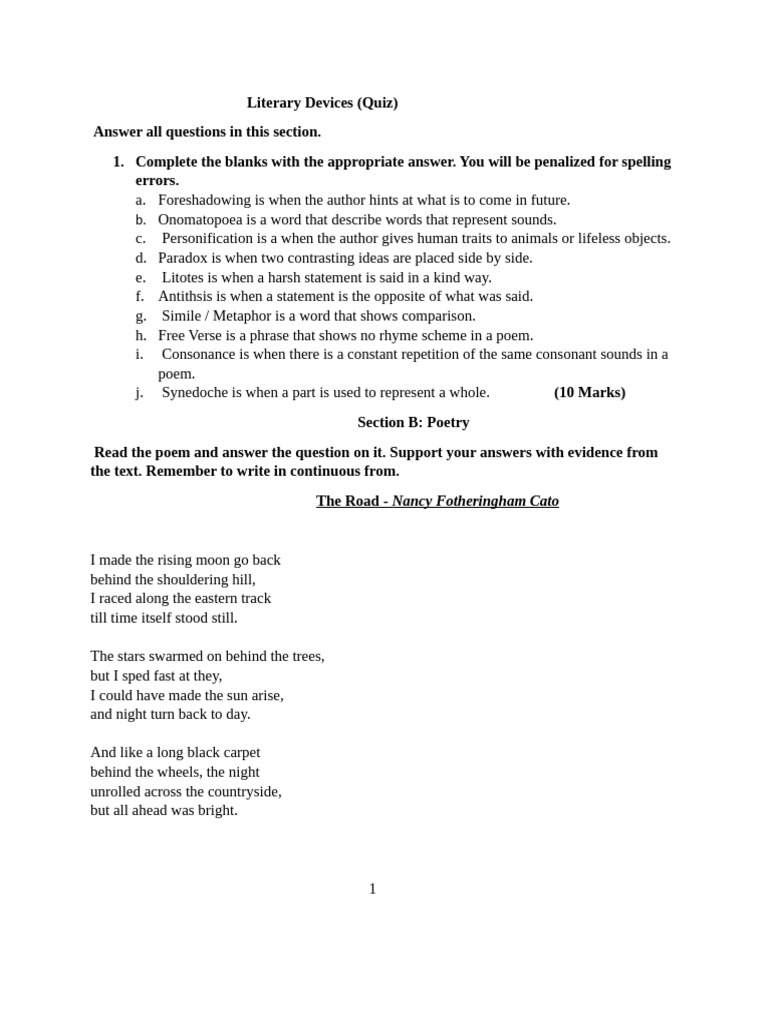 Literary Devices and Poetry Quiz | PDF