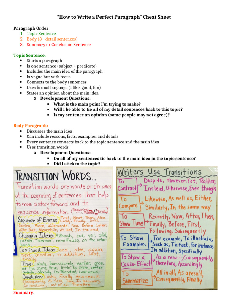 Howto Writea Paragraph Cheat Sheet | PDF | Planets | Solar System