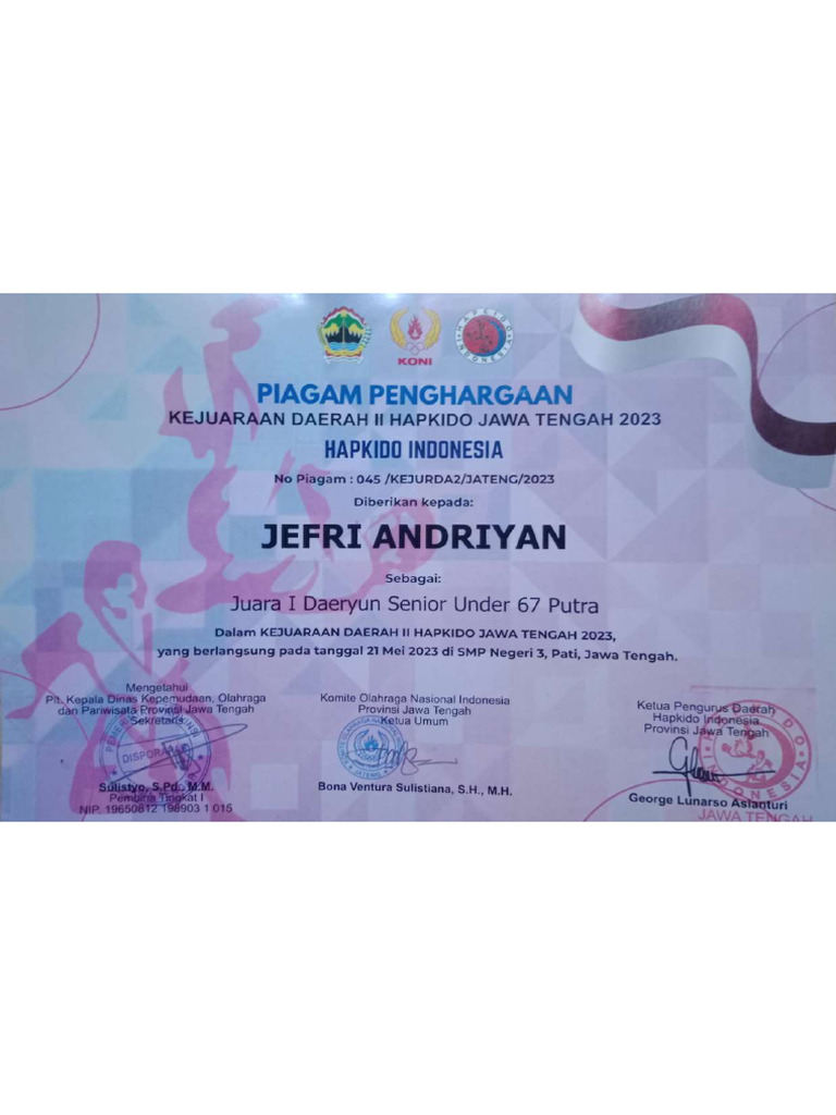 Sertifikat Kejurda Jefri | PDF