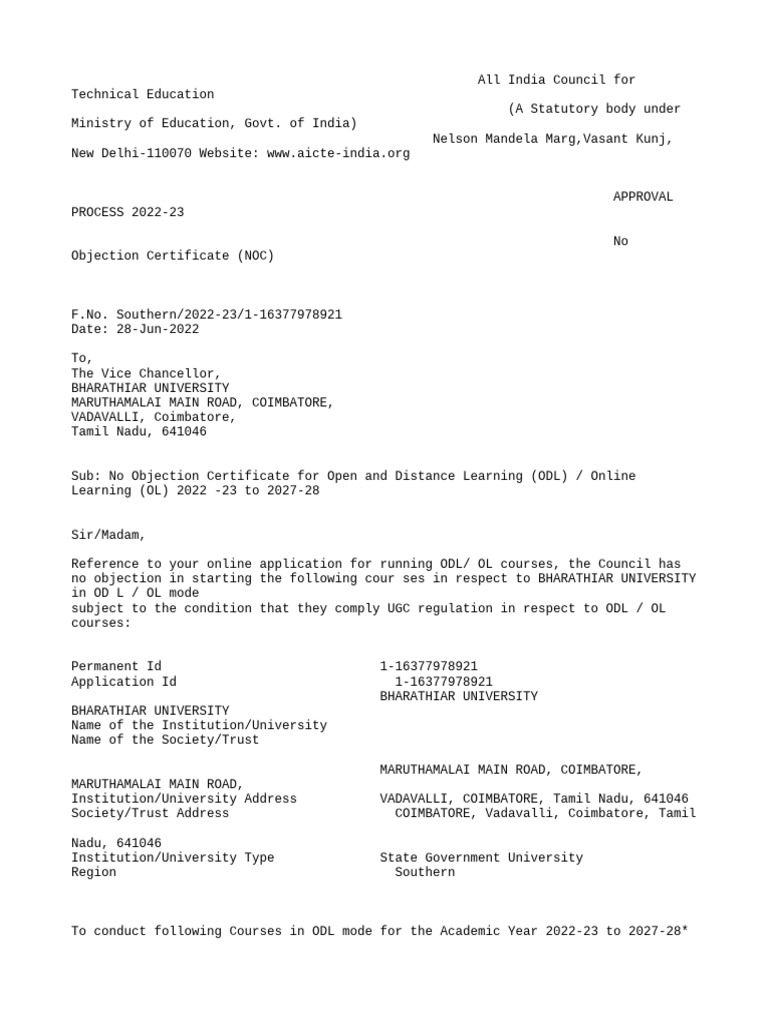 1143 AICTE No Objection Certificate | PDF