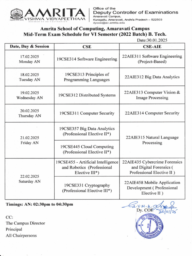 B.Tech.2022 Midterm VI Semester Schedule | PDF | Information Technology Management | Computer ...