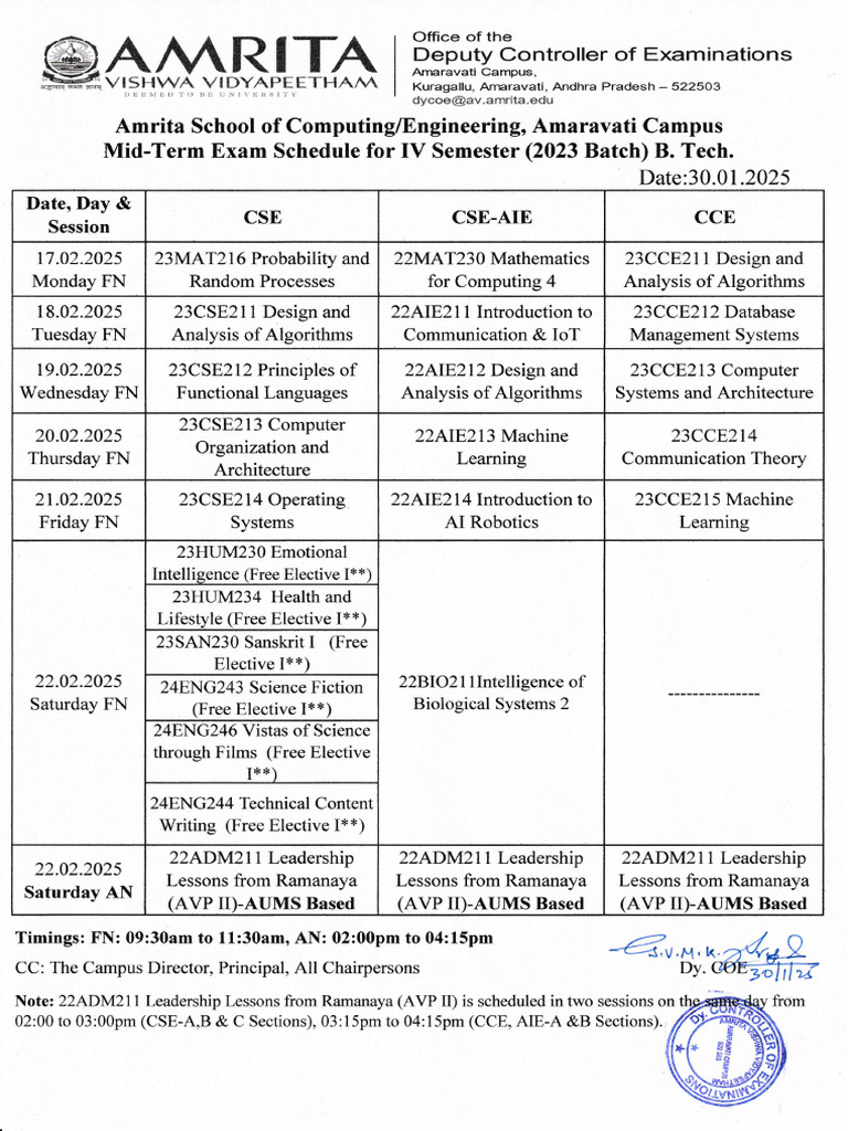 Mid-Term Exam Schedule B.Tech 2025 | PDF | Computer Science | Applied Mathematics